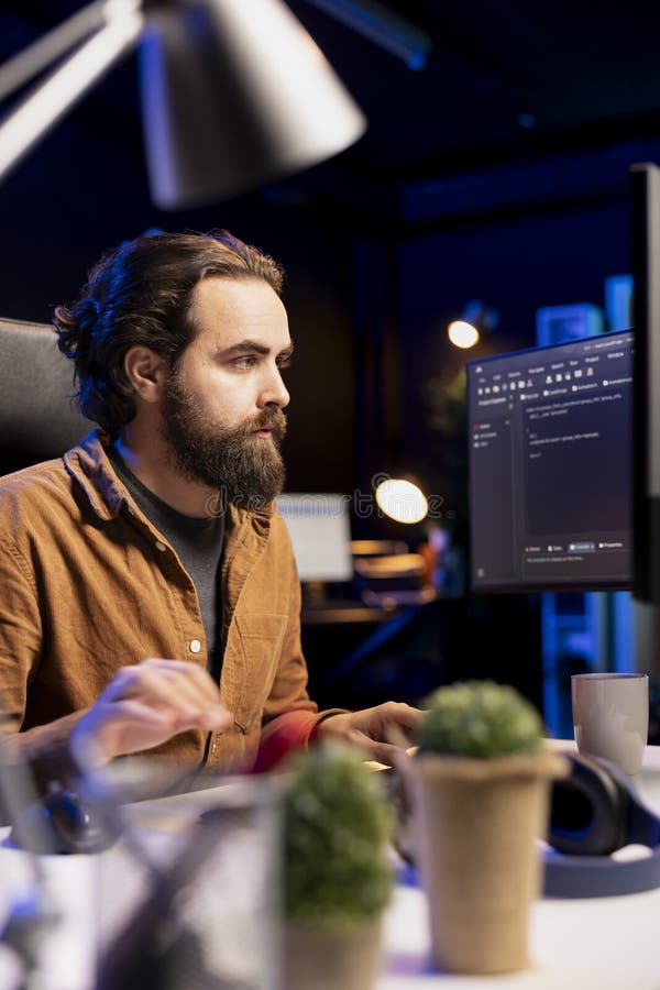 It Specialist Typing on Keyboard, Writing Code To Build Firewalls Stock ...