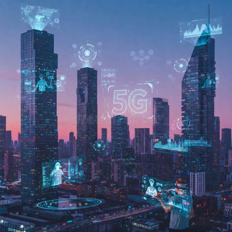 It Specialist Using Holographic Interface Controlling 5g Network in Smart City Stock ...