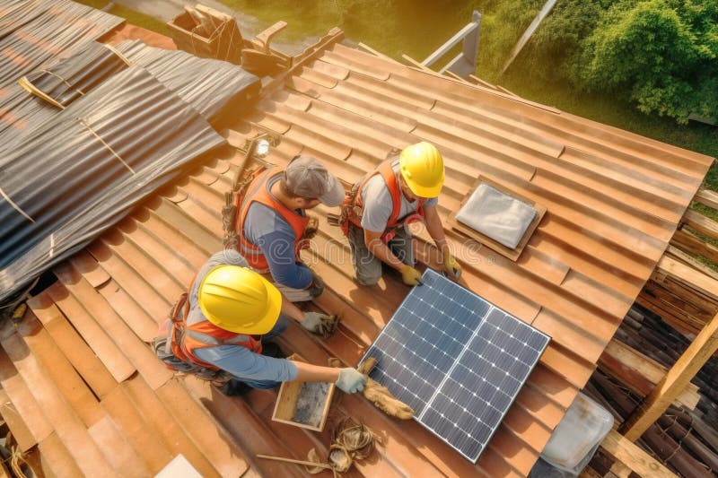 Specialist Workers Install Solar Panels, Modern Technologies in a ...