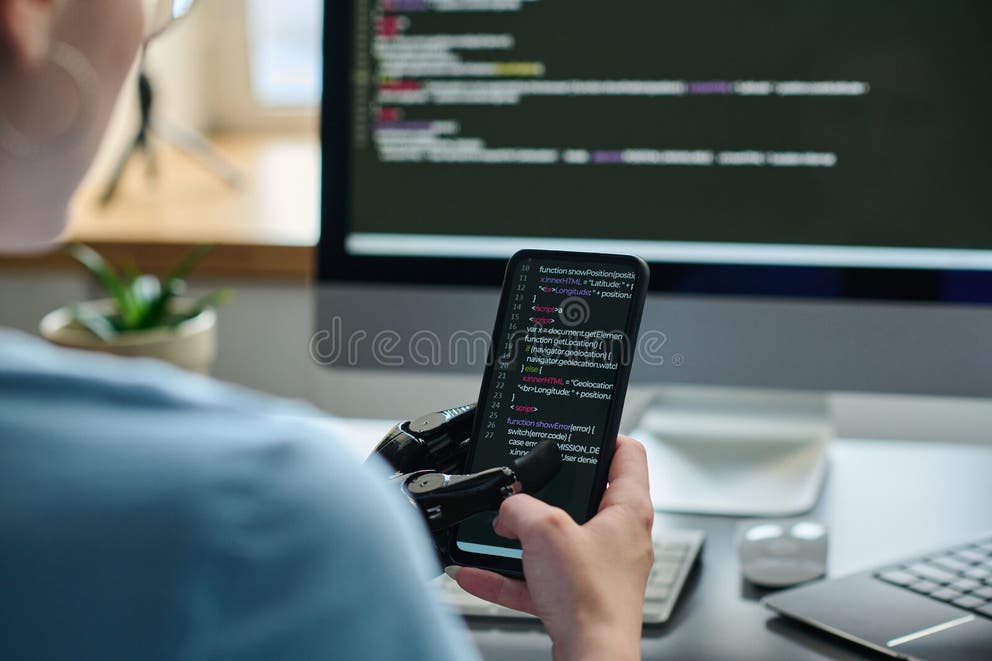 It Specialist Working with Codes on Smartphone Stock Photo - Image of limb, code: 271395752