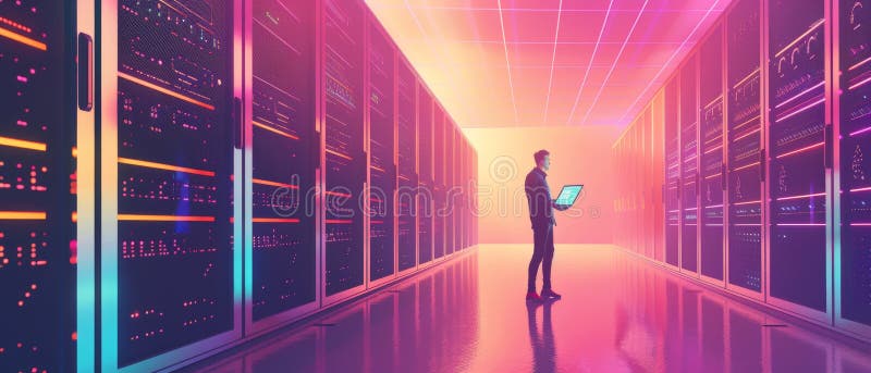 An it Specialist Working at a Data Center Using His Laptop Computer. a ... An it Specialist Working at a Data Center Using His Laptop Computer. a ...