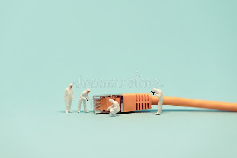 Miniature Network Engineers at Work. Technology Concept Stock Photo ...