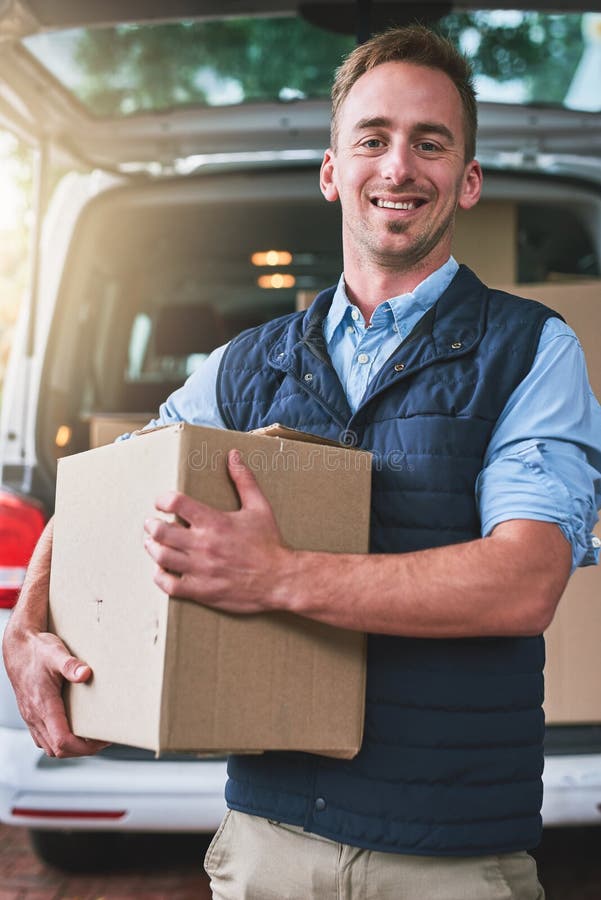 Delivery, Box and Portrait of Man with Woman for Shipping, Logistics ...