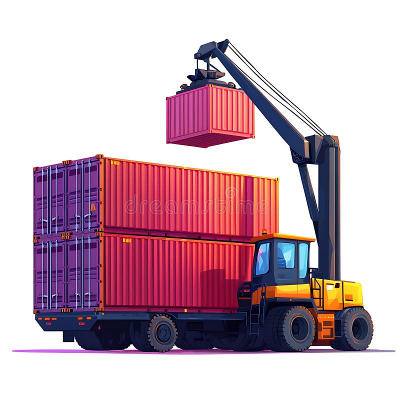 Container Terminal Operation Stock Illustration - Illustration of cargo ...