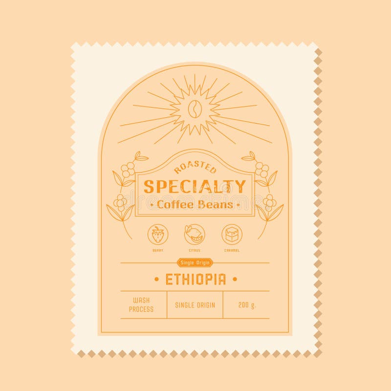Specialty Coffee Beans Label with Coffee Cherry Branch Stock Vector ...