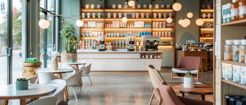 Specialty Tea Shops with Mid Century Modern Decor Cafe Stock ...