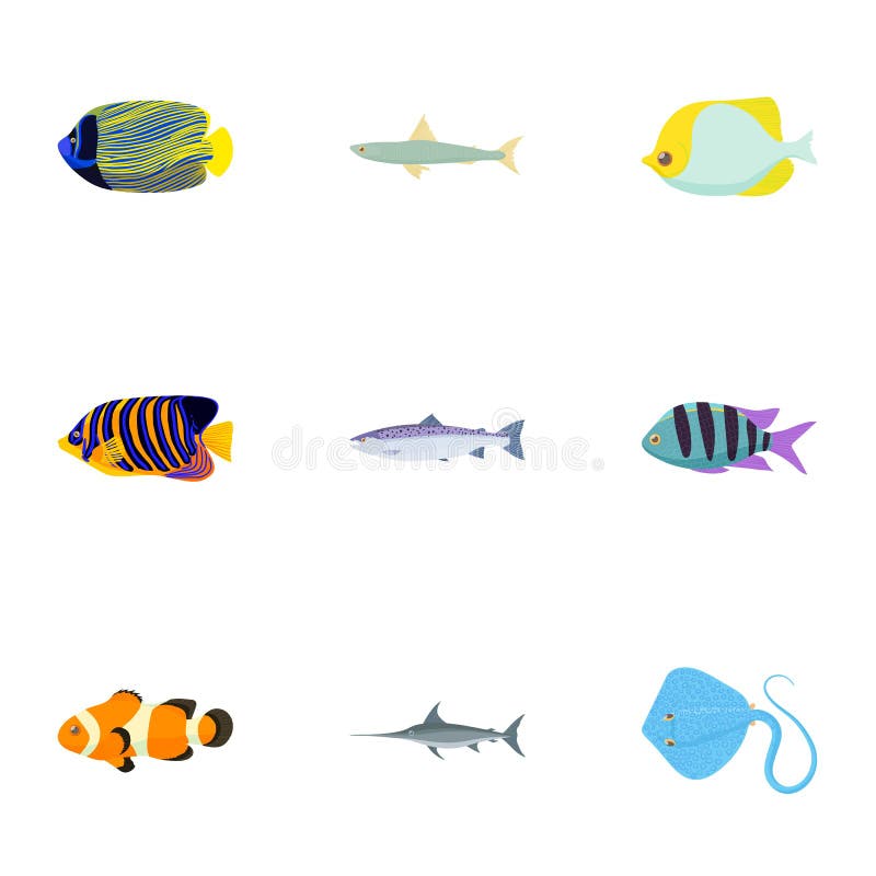 Species of Fish Icons Set, Cartoon Style Stock Vector - Illustration of ...