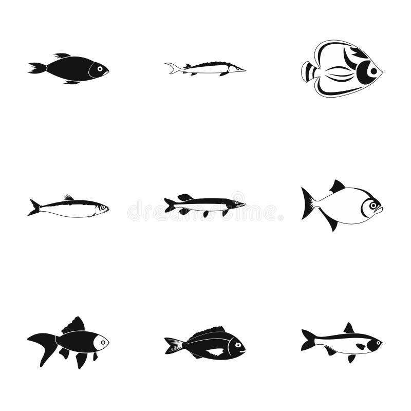 Species of Fish Icons Set, Simple Style Stock Vector - Illustration of ...
