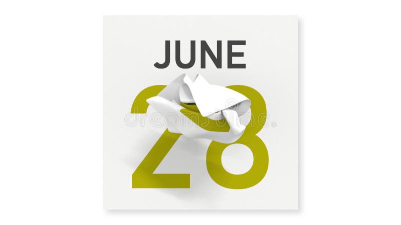 June 28 Date Behind Crumpled Paper Page of a Calendar, 3d Animation ...