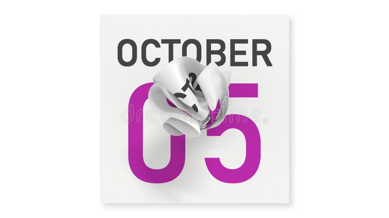 October 5 Date Behind Crumpled Paper Page of a Calendar, 3d Animation ...