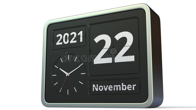 November 22 Date on the Classic Flip Clock Calendar, 3d Rendering Stock ...