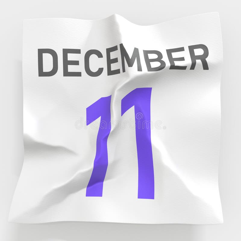 December 11 Date on Crumpled Paper Page of a Calendar, 3d Rendering ...