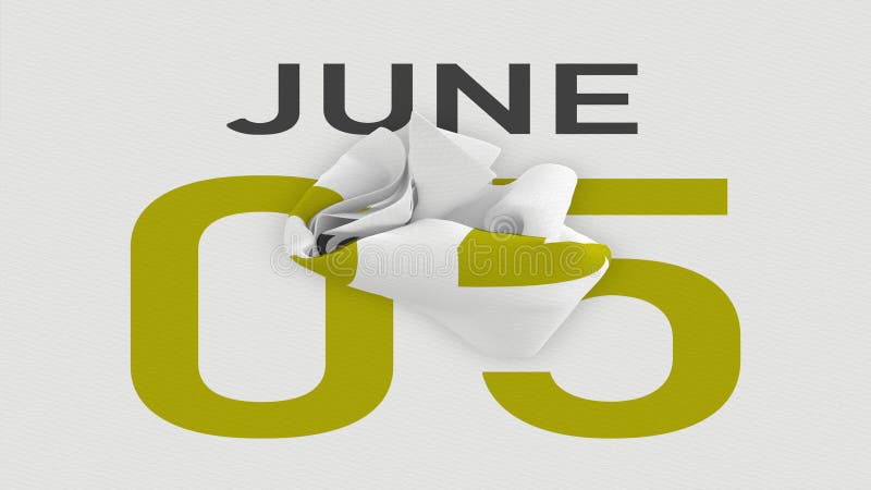 June 5 Date Behind Crumpled Paper Page of a Calendar, 3d Rendering ...