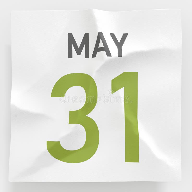 May 31 Date on Crumpled Paper Page of a Calendar, 3d Rendering Stock ...