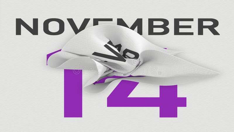 November 14 Date Behind Crumpled Paper Page of a Calendar, 3d Rendering ...