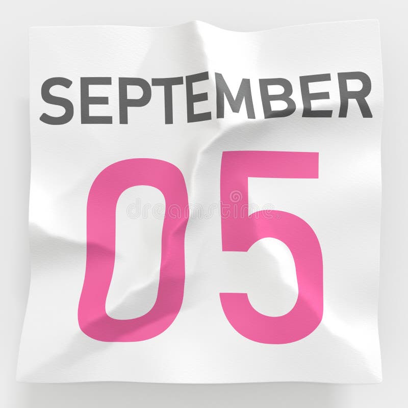 September 5 Date on Crumpled Paper Page of a Calendar, 3d Rendering ...