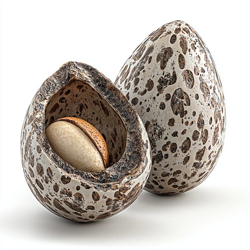 Speckled Eggs Shells with Almond Inside a Halved Eggshell on a Bright ...