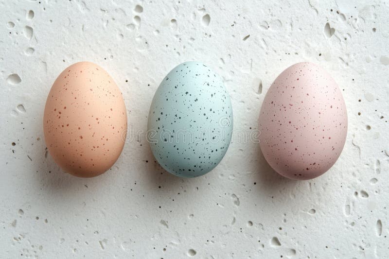 Speckled Pastel Eggs on Textured White Background for Easter or Spring ...