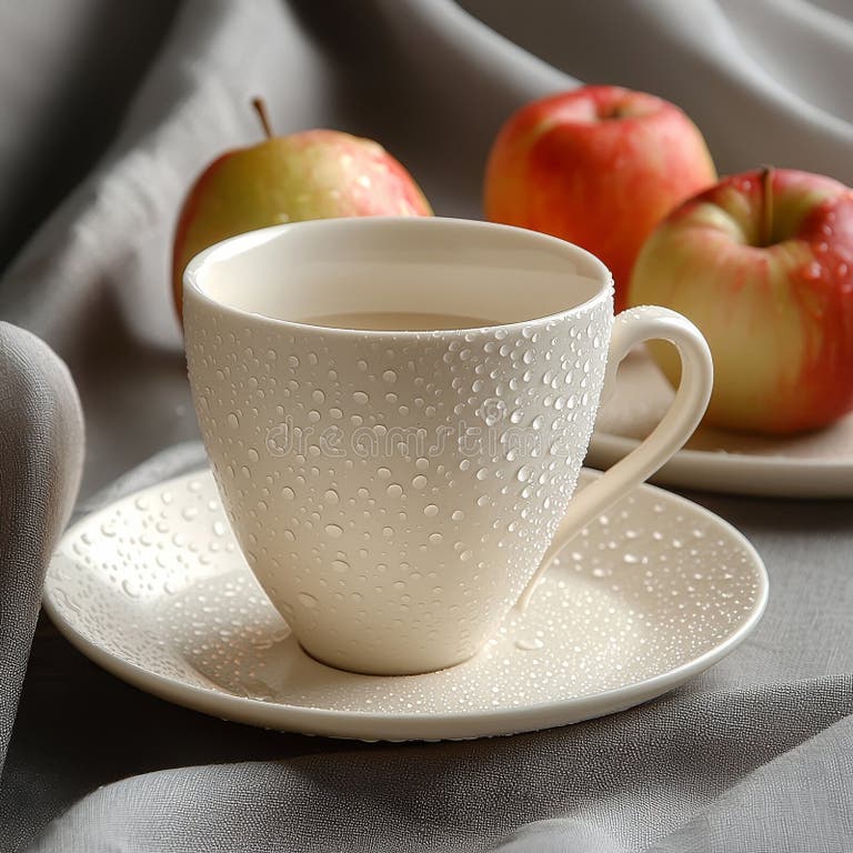 A Speckled Pattern is Featured on the White Ceramic Teacup and Saucer ...