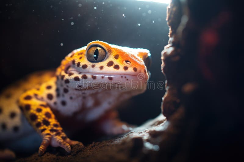 Speckled Sunlight Touching a Leopard Gecko Inside a Cave Stock ...