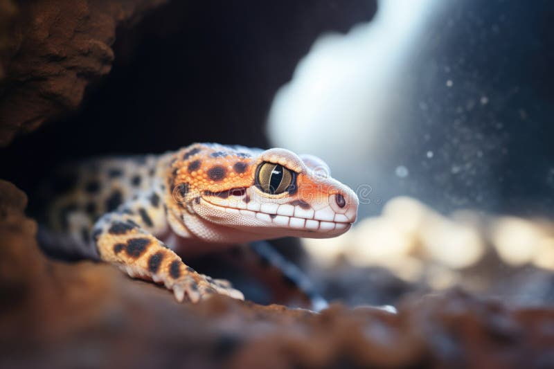 Speckled Sunlight Touching a Leopard Gecko Inside a Cave Stock ...
