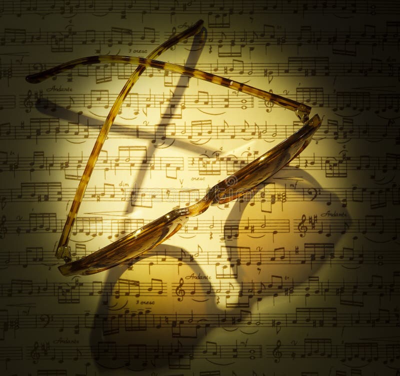 Spectacles Eye Protectors on Randomly Placed Music Notes from Computer ...