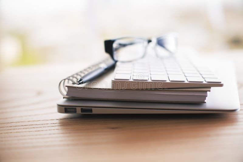 Spectacles, Keyboard, Notepads Side Stock Image - Image of ...