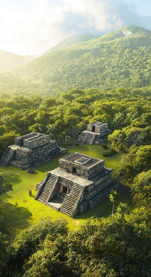 Spectacular Aerial Shot of Ancient Mayan Pyramids in a Dense Forest ...