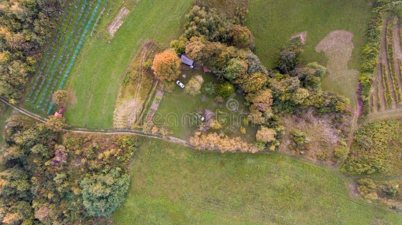 Spectacular Aerial View of Countryside with Many Fields and Vineyards ...