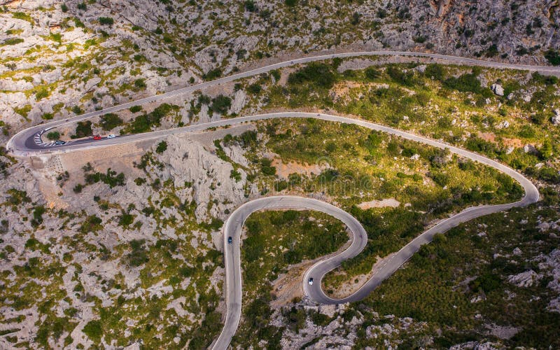 Spectacular Aerial View Famous Sa Calobra Road through Mallorcas Rugged ... Spectacular Aerial View Famous Sa Calobra Road through Mallorcas Rugged ...