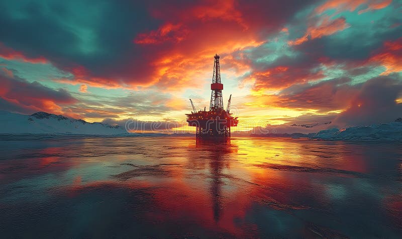 Arctic Oil Rig Sunset stock illustration. Illustration of winter ...