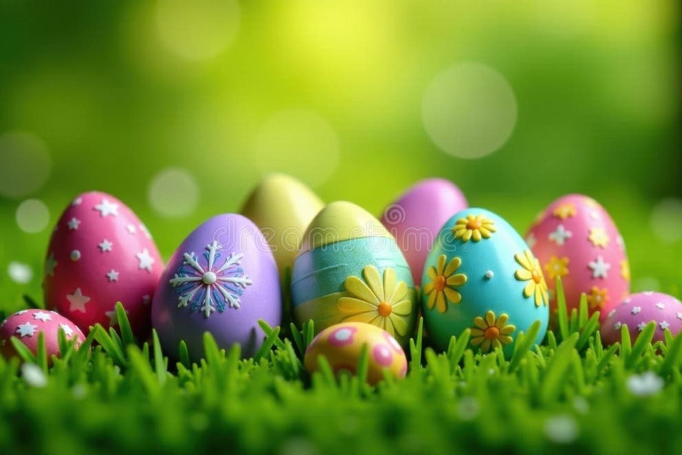 Spectacular Array of Decorated Easter Eggs on Lush Green Grass , Easter, Celebration, Happy ...