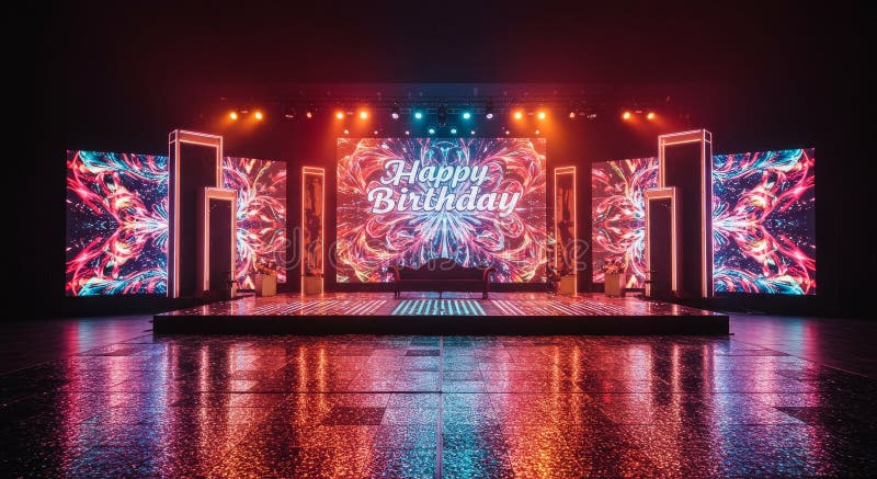 Spectacular Birthday Stage Design Vibrant LED Screens and Modern Stage ...