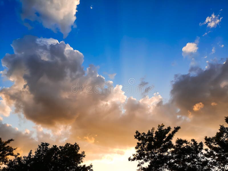 Spectacular Blue Sky with Mistic Clouds and Rays of Lights Stock Image ...