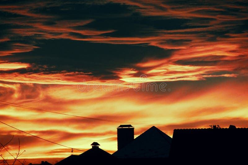 Spectacular Bright Red Sunset Stock Photo - Image of meteorology ...