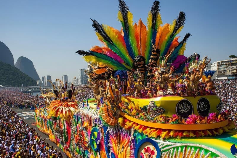 Spectacular Carnival Float with Colorful Feathers and Decorations ...