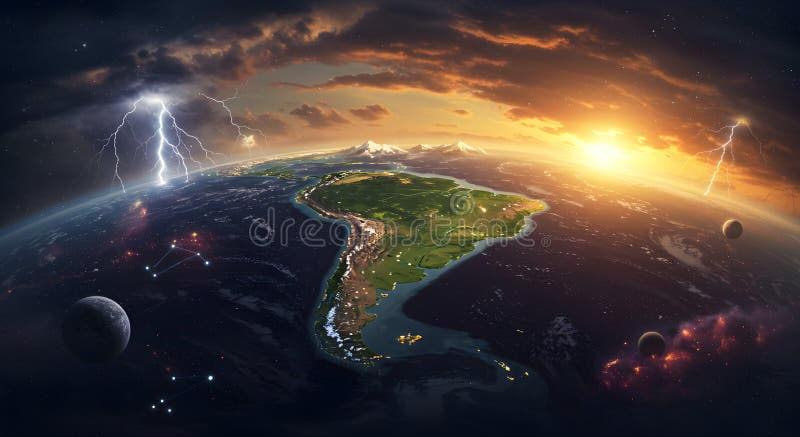 Spectacular Celestial View Showcasing South America Under a Dramatic ...