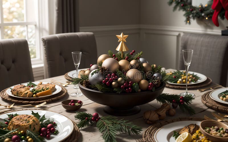 A Spectacular Christmas Dinner Table Setting Stock Illustration ...