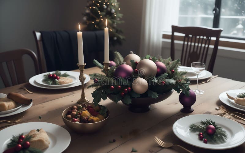 A Spectacular Christmas Dinner Table Setting Stock Illustration ...