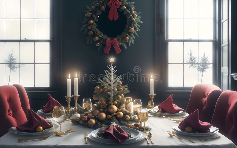 A Spectacular Christmas Dinner Table Setting Stock Illustration ...