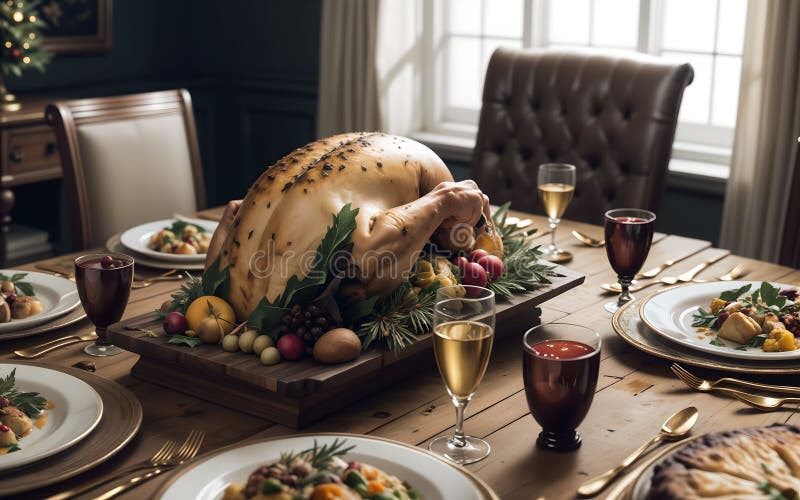 A Spectacular Christmas Dinner Table Setting Stock Illustration ...