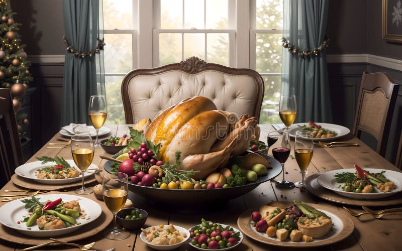 A Spectacular Christmas Dinner Table Setting Stock Illustration ...