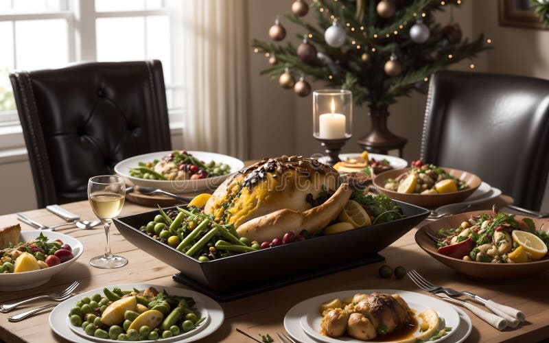 A Spectacular Christmas Dinner Table Setting Stock Illustration ...