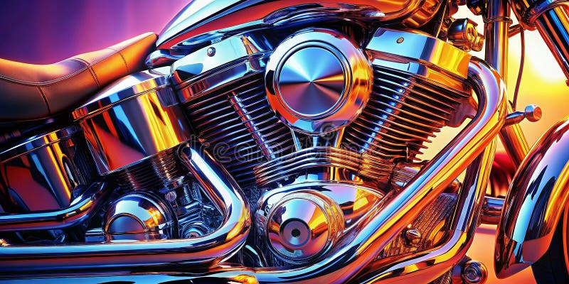 Spectacular Chrome Motorcycle Engine Under Intense Lighting a ...