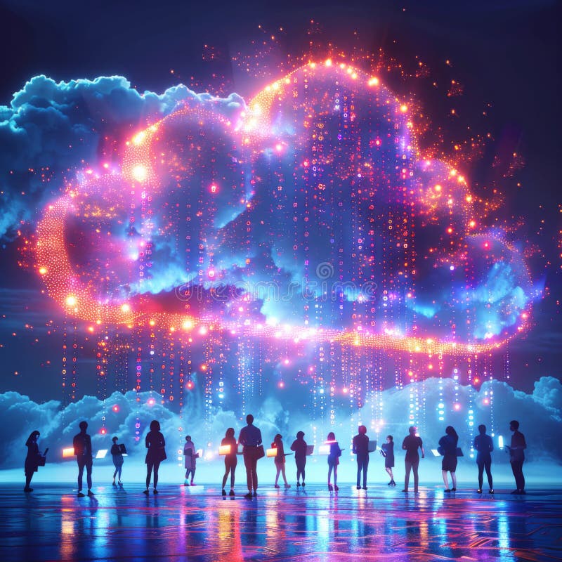 Spectacular Cloud Computing Concept with Diverse Group of Users Stock Illustration ...