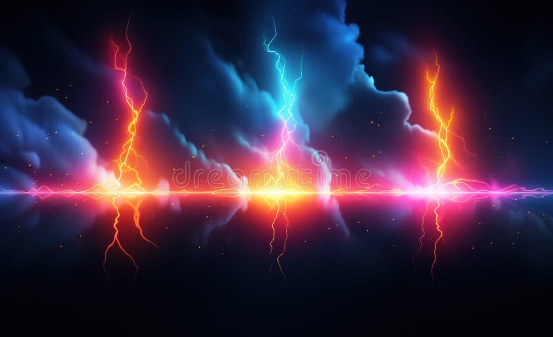 A Spectacular and Colorful Image of Pink and Blue Lightning on a Dark ...