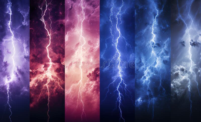 A Spectacular and Colorful Image of Pink and Blue Lightning on a Dark ...