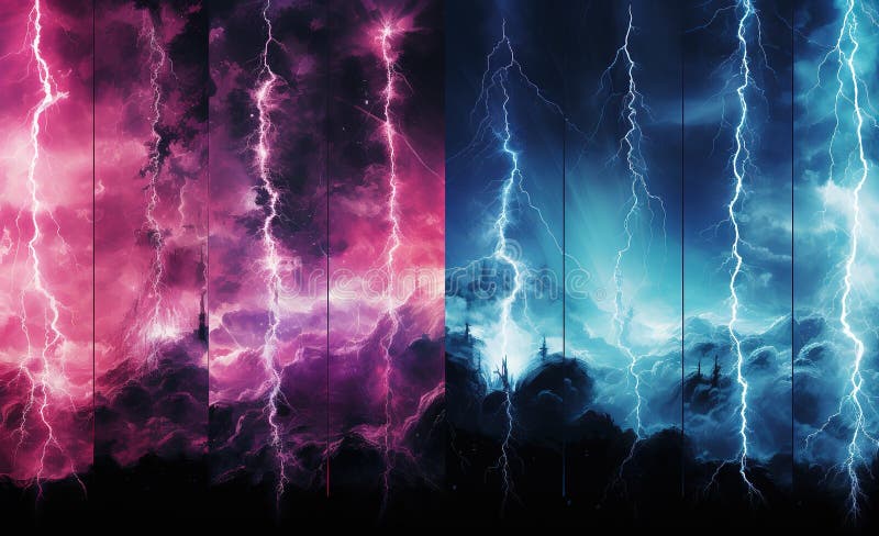 A Spectacular and Colorful Image of Pink and Blue Lightning on a Dark ...