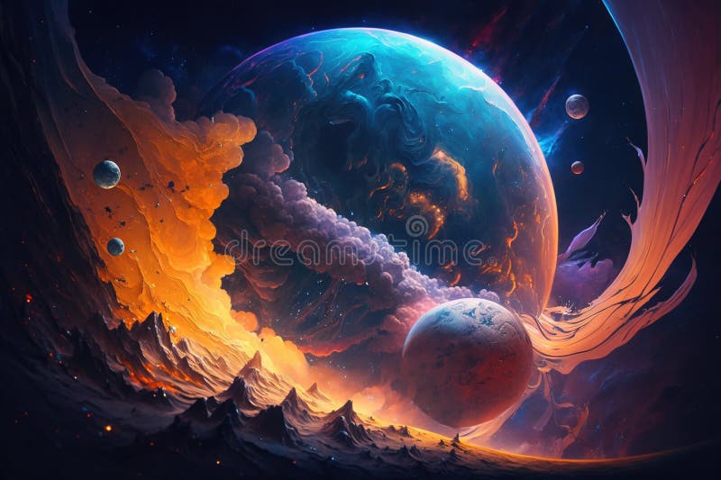 Spectacular Colourful Cloudy Outer Space Scene Stock Illustration ...