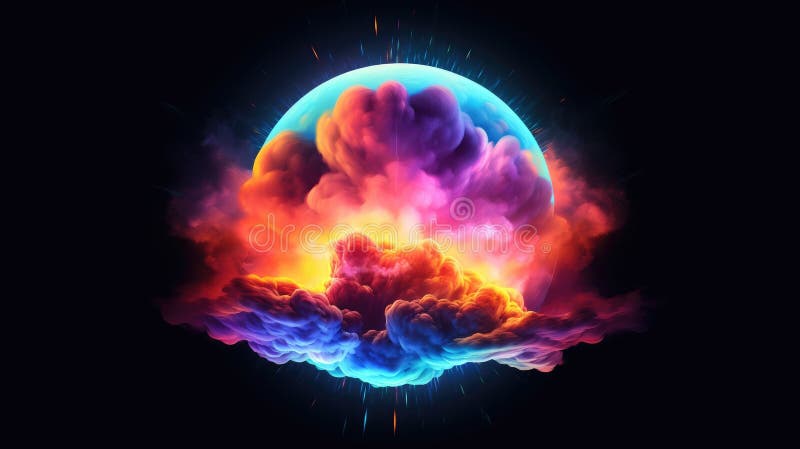 Spectacular Cosmic Cloud Explosion within Sphere with Black Background ...